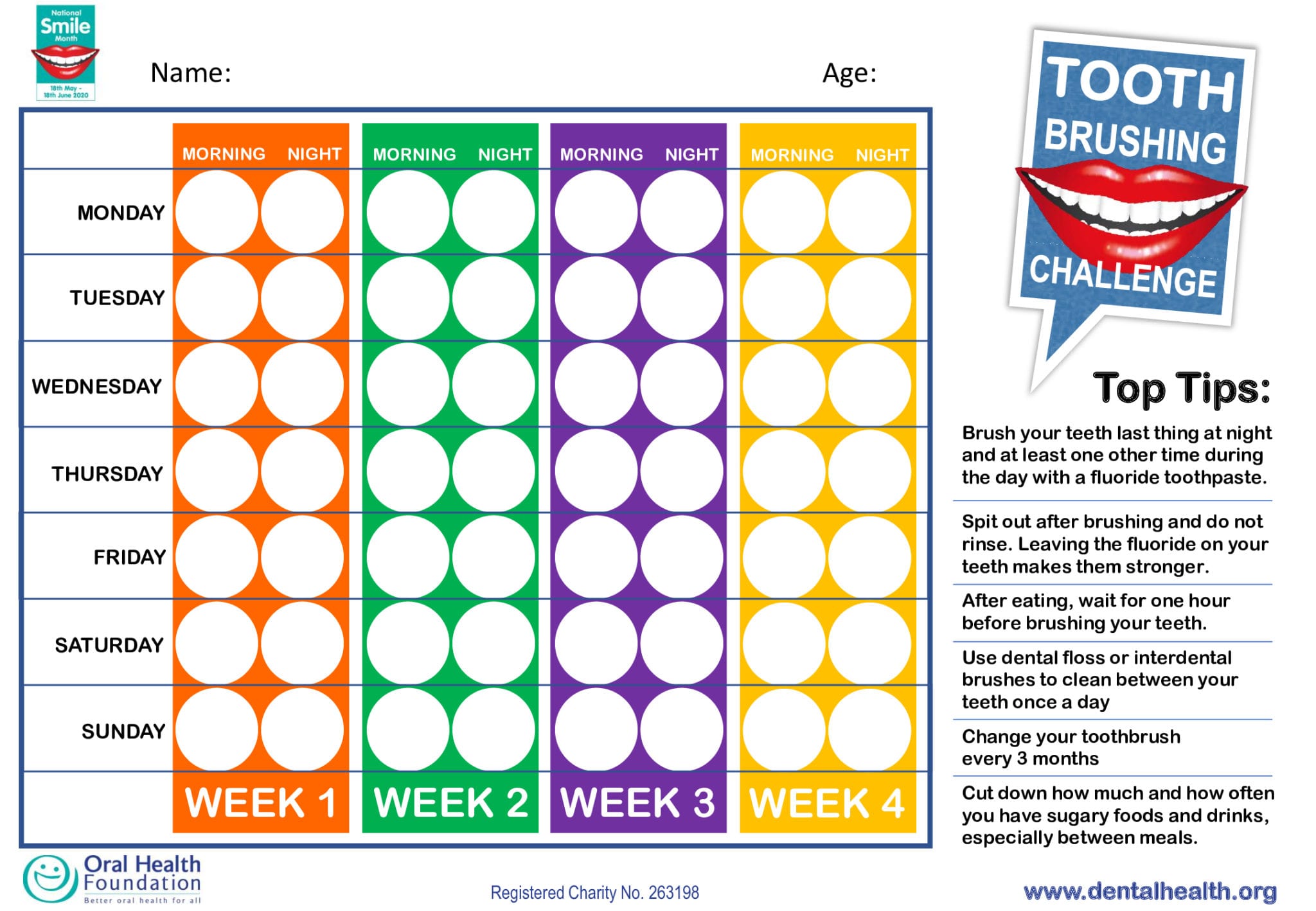 National Smile Month 2020 - FREE Tooth Brushing Chart For Kids And Children